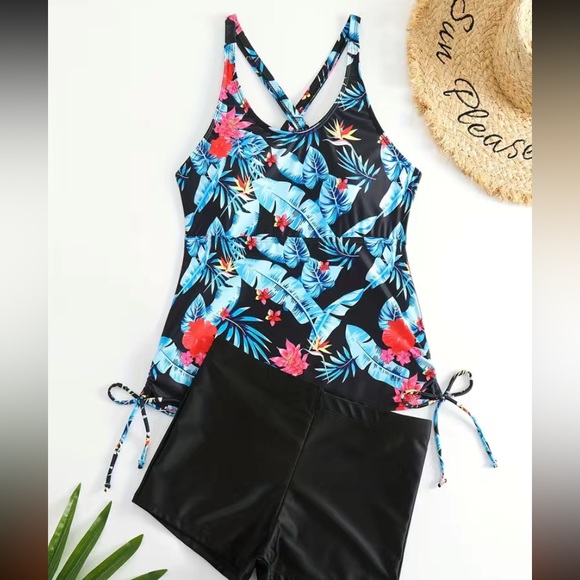 Swim | Tropical Print Round Neck Tankini Sets | Poshmark